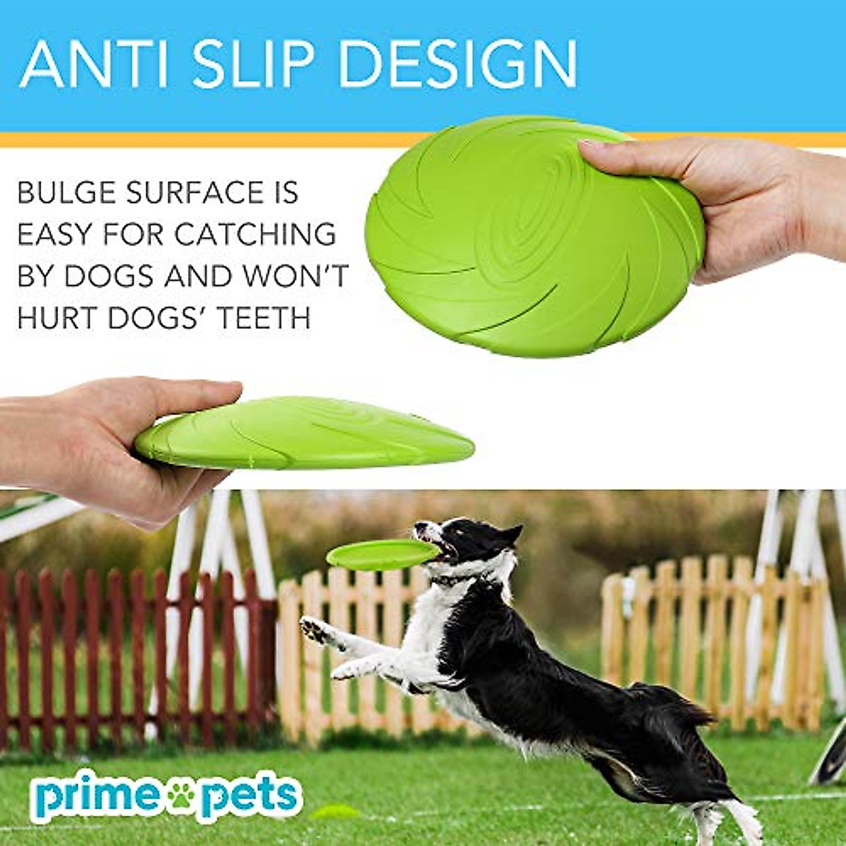 PrimePets Dog Frisbees, 2 Pack, 7 Inch Dog Flying Disc, Durable Dog Toys, Nature Rubber Floating Flying Saucer for Water Pool Beach, Orange and Green