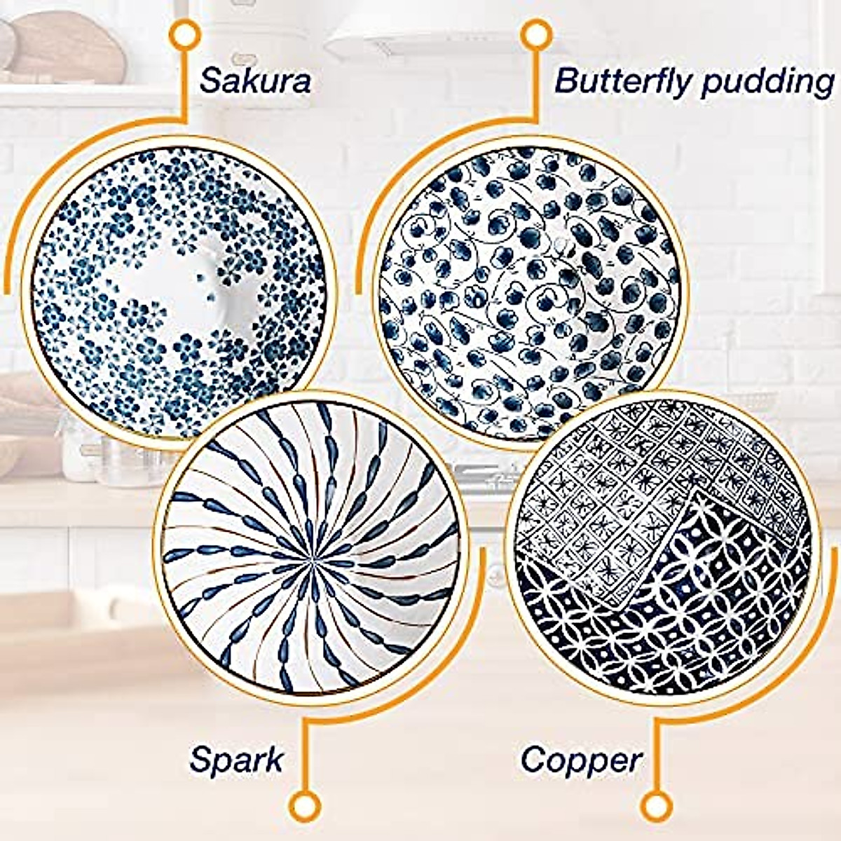 Geiserailie Ceramic Ramen Bowl, 40 oz Japanese Large Noodle Bowls with Spoons, Chopsticks and Chopsticks Stand for Udon, Soba, Pho, Noodles, Ramen, Salad and Soup, Set of 4 (Classic Style)