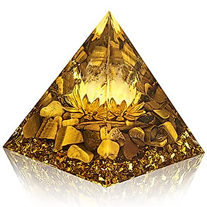 Polbik Orgone Pyramid Crystal Healing Stone Energy Generator Healing Crystals Chakra Crystal Healing Meditation Crystal Sphere Orgonite Pyramid Crystal Women Gift (Tiger's Eye&white Crystal)