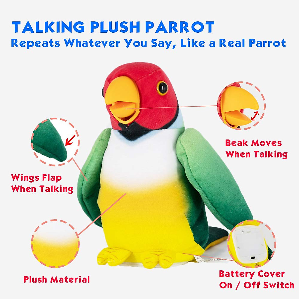 WEofferwhatYOUwant Talking Plush Parrot - Interactive Voice Activated. Your Stuffed Parrot Repeats Exactly What You Say. Fun Entertainment for All