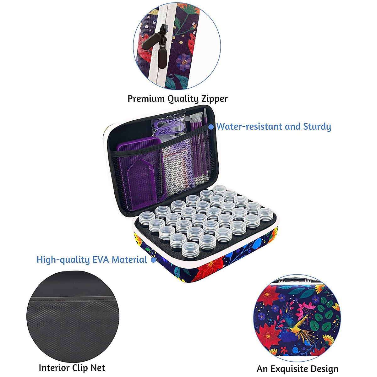 LIRUNQIU Diamond Painting Storage Containers, 30 Slots Diamond Art Accessories and Tools Kits Storage Box(Purple)