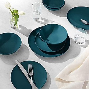Amazon Basics 18-Piece Stoneware Dinnerware Set - Deep Teal, Service for 6