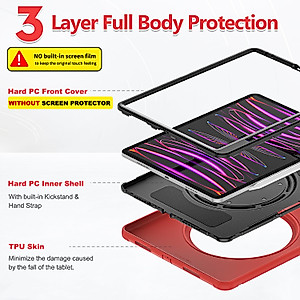 BATYUE iPad Pro 12.9 Case - Rugged Protective Case for iPad Pro 12.9-inch 6th/ 5th/ 4th/ 3rd Generation 2022/2021/ 2020/2018, iPad Pro 12.9 Cover with Pencil Holder/ 360° Swivel Stand - Red