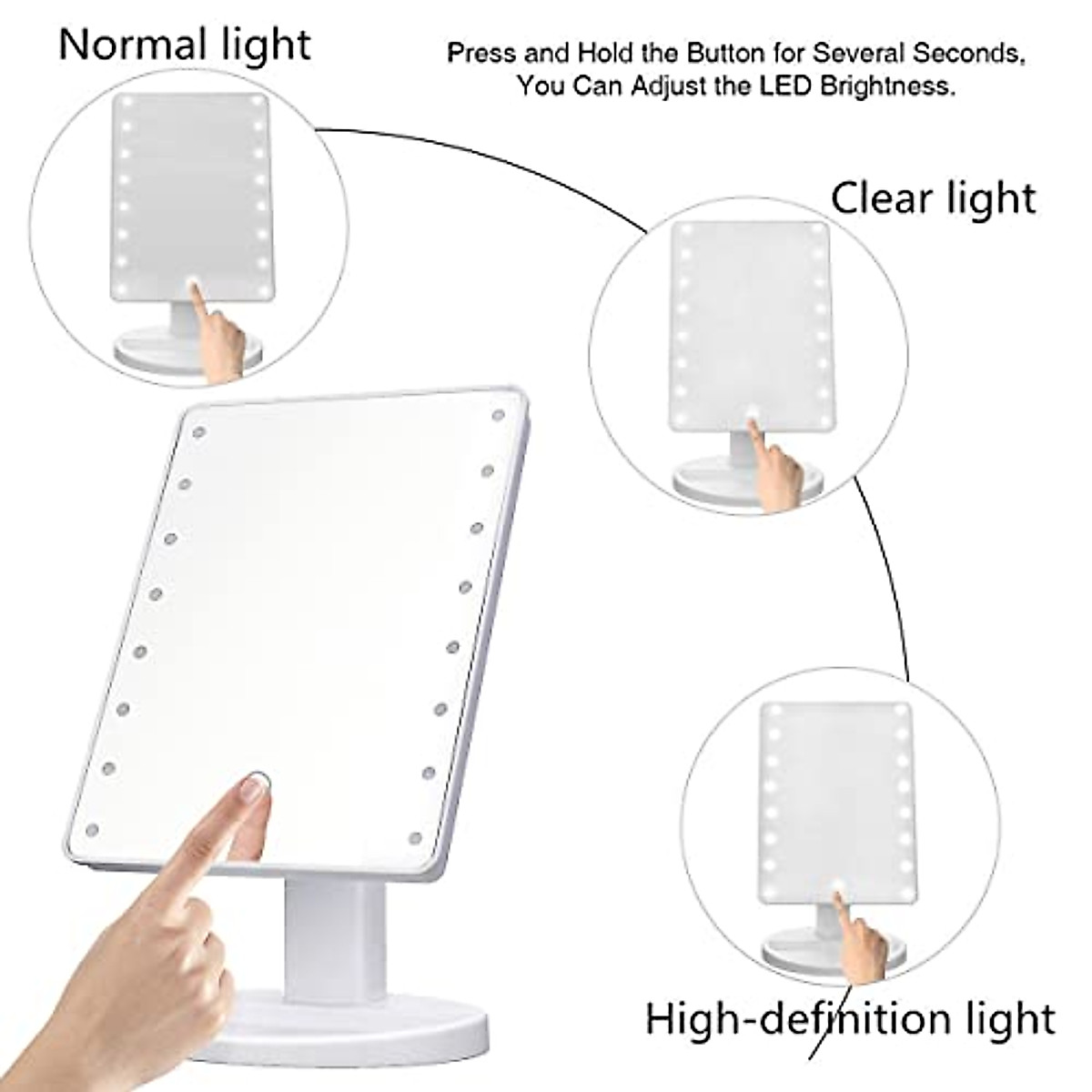 KOOKIN Lighted Vanity Makeup Mirror with 16 Led Lights 180 Degree Free Rotation Touch Screen Adjusted Brightness Battery USB Dual Supply Bathroom Beauty Mirror (White)