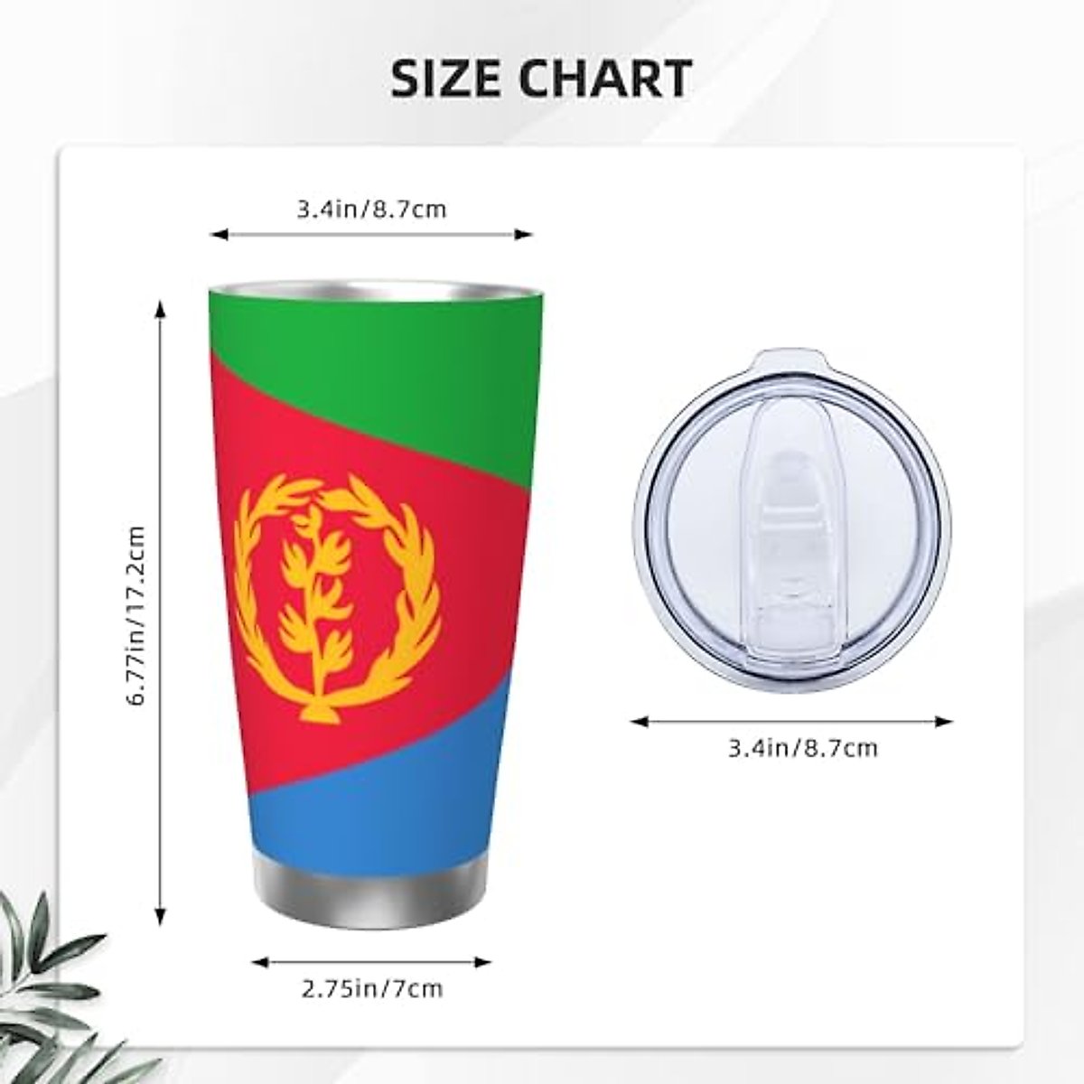 WXZYFP Car cup (single silver rim), can use a straw or drink directly, easy to use.Eritrean flag