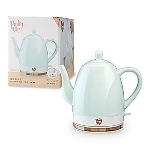 Pinky Up Noelle 1.5 L Ceramic Electric Tea Kettle, Mint, Rose Gold, Gooseneck Spout, Cordless Design
