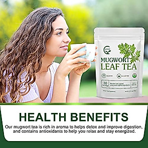 Organic Mugwort Tea Bags - Mugwort Herb Dried Leaves, Pure Natural Artemisia Vulgaris Herbal Tea, Caffeine Free, 30 Tea Bags