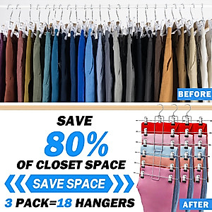 3 Pack Closet-Organizer-Pants-Hangers-Space-Saving,Metal Closet-Organizers-and-Storage,6 Tier Organization and Storage Short Skirt Hangers Cilp,Dorm Room Essentials for College Students Girls Boys Guy