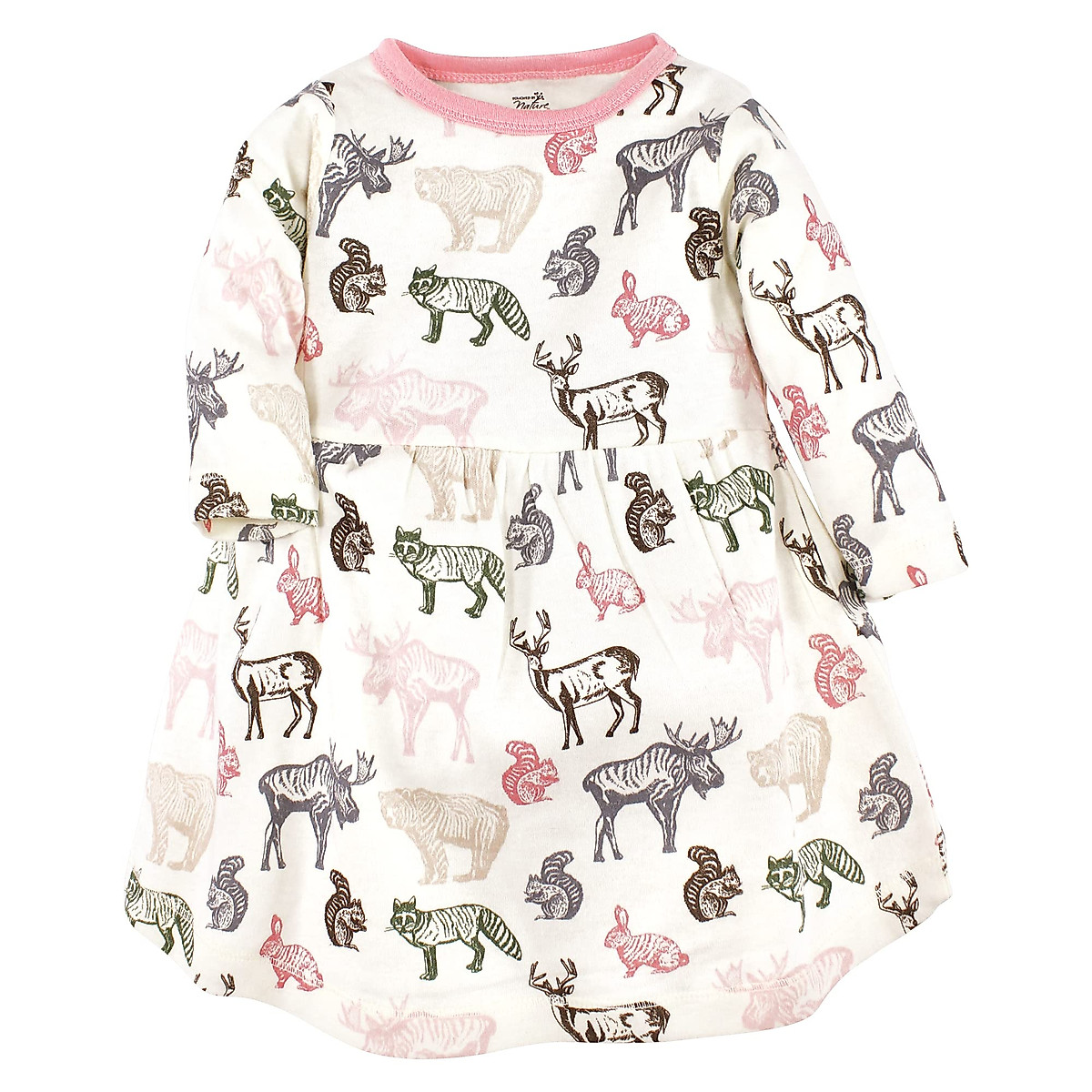 Touched by Nature Girls Organic Cotton Short-Sleeve and Long-Sleeve Dresses, Woodland, 4 Toddler