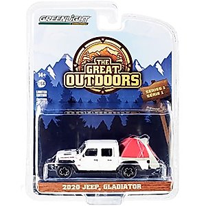 2020 Gladiator Rubicon Pickup Truck White with Modern Truck Bed Tent The Great Outdoors Series 1 1/64 Diecast Model Car by Greenlight 38010 D