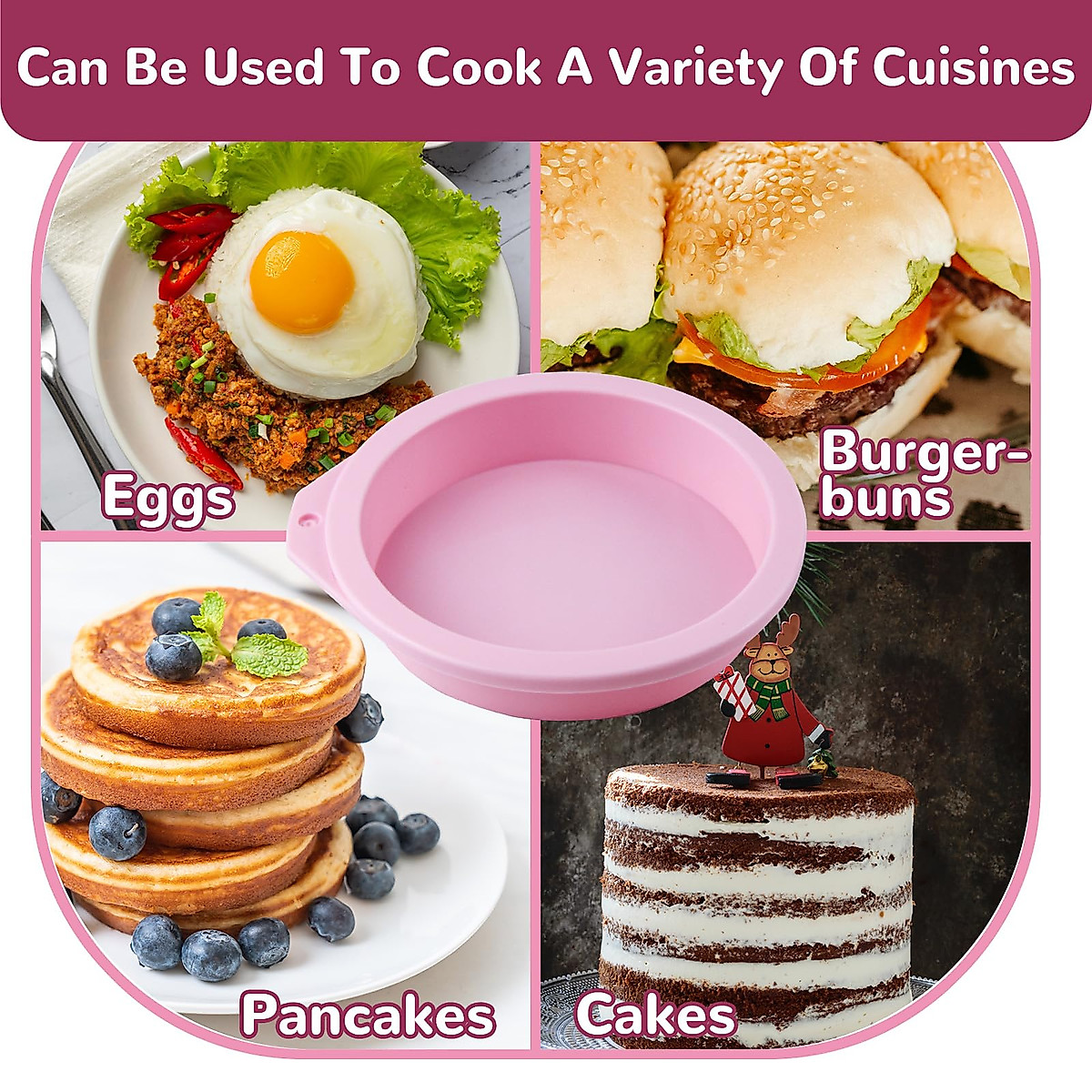 4 Pcs Air Fryer Egg Molds Round Silicone Molds Air Fryer Bites Egg Molds Non-Stick Air Fryer Accessories for Baking Muffin Top Pan 4 inch Mini Pancake Mold for Cake Muffin Top