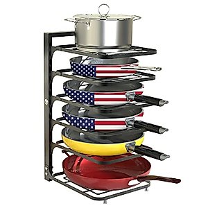 Auroglint 6-Tier Adjustable Pan Organizer, Pot and Pan Organizer for Cabinet, Premium Kitchen Organization & Storage Shelves, Pot Lid Organizer (BLACK)