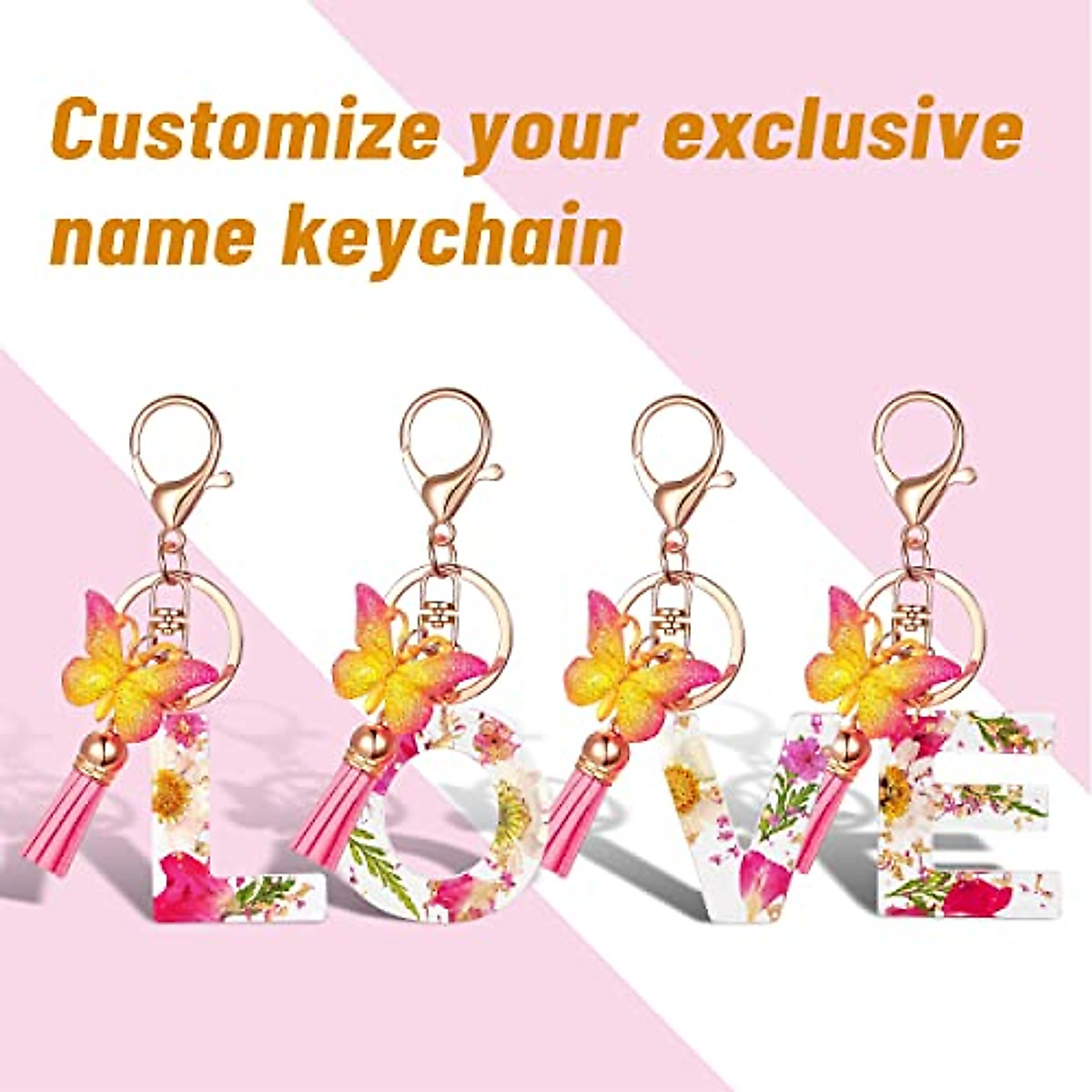 Suweibuke Cute Key Chains for Women Girls, Initial Letter Keychains with Tassel and Butterfly, Charms for Purse Backpacks Handbags Bags (A)