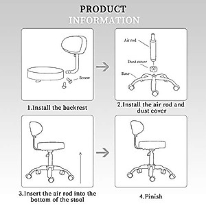 Height Adjustable Saddle Stool with Back Support, Ergonomic Hydraulic Swivel Rolling Chair with Removable Backrest for Beauty Salon Massage Dental Clinic Office, White