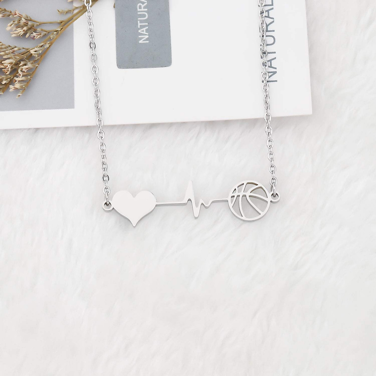 WSNANG Minimalist Hollow Basketball Necklace Basketball Gift for Basketball Lover Sports Lover (Basketball Heart NL)