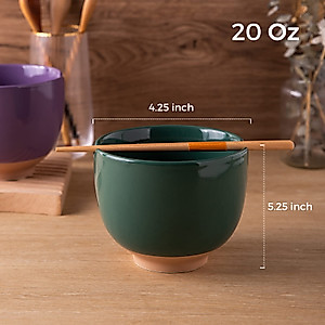 GBHOME Ceramic Ramen Bowls with Chopsticks, Cute Japanese Ramen Bowls Set of 2 for Ramen,Soup,Pho,Noodles, House-warming Wedding Birthday Gift, Microwave & Dishwasher Safe, 20 Ounces