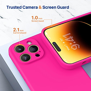 Miracase Designed for iPhone 14 Pro Max Phone Case with Screen Protector,[Upgraded Enhanced Camera Protection],Shockproof Liquid Silicone Case with Microfiber Lining,6.7 inch(Hot Pink)