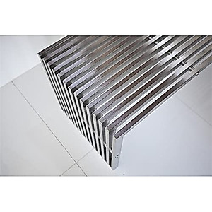 Pangea Home Lux Rectangular Modern Brushed Steel Metal Bench in Silver