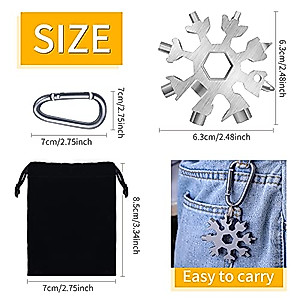 Snowflake Multitool, 5 Pieces 18-in-1 Stainless Steel Snowflake Standard Multitool, Snowflake Tool with Key Ring, Carabiner Clip and Gift Bag (Silver)