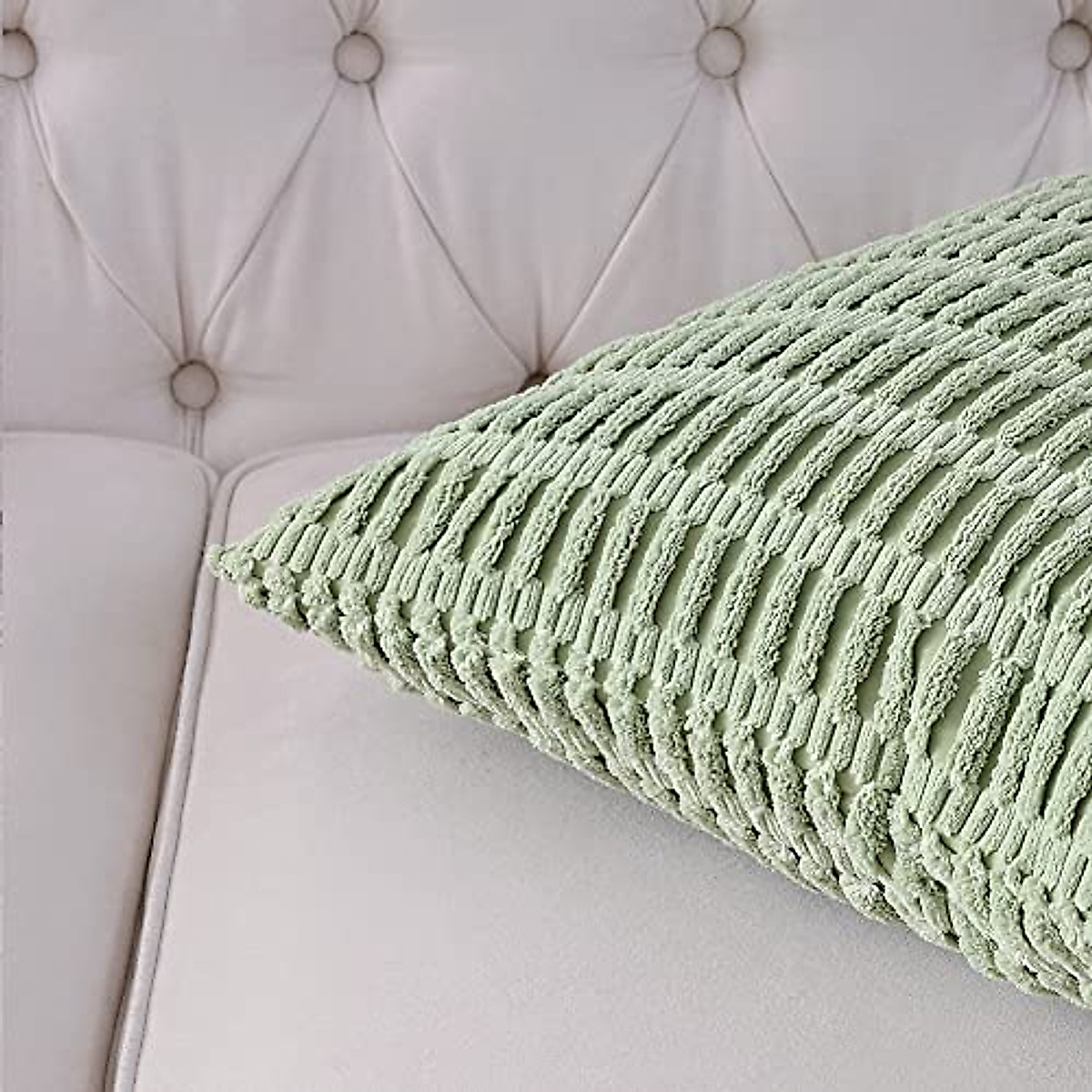 Fancy Homi 2 Packs Sage Green Decorative Throw Pillow Covers 18x18 Inch for Living Room Couch Bed Sofa, Soft Striped Corduroy Square Cushion Case 45x45 cm, Rustic Farmhouse Boho Home Decor