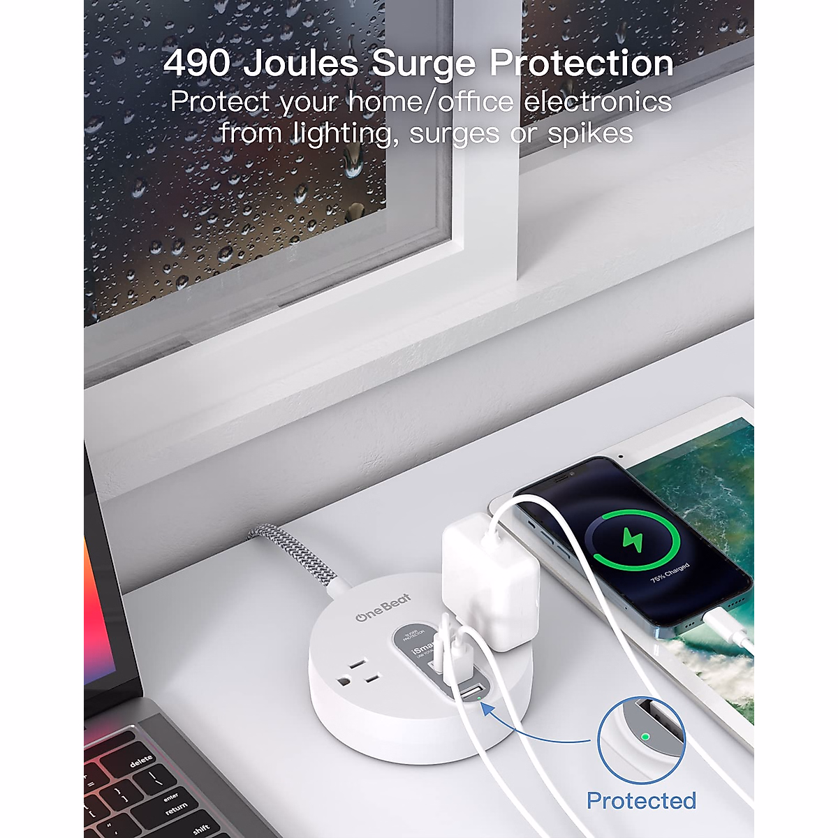 Power Strip Surge Protector with USB, Widely AC Outlet Extension Cord Flat Plug Desktop Charging Station