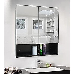 HESONTH Farmhouse Black Metal Framed Surface Mounted Bathroom Medicine Cabinet with Mirror Rectangle Vanity Mirros Cabinet for Wall 22x24 inch