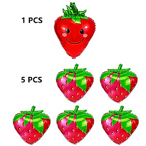 Happyay Strawberry Balloons Cute Smiley Fruit Strawberry Foil Mylar Balloons for Baby Shower Strawberry Themed Birthday Party Wall Decoration Supplies 26 inch, 6 Pcs(JJ-002)