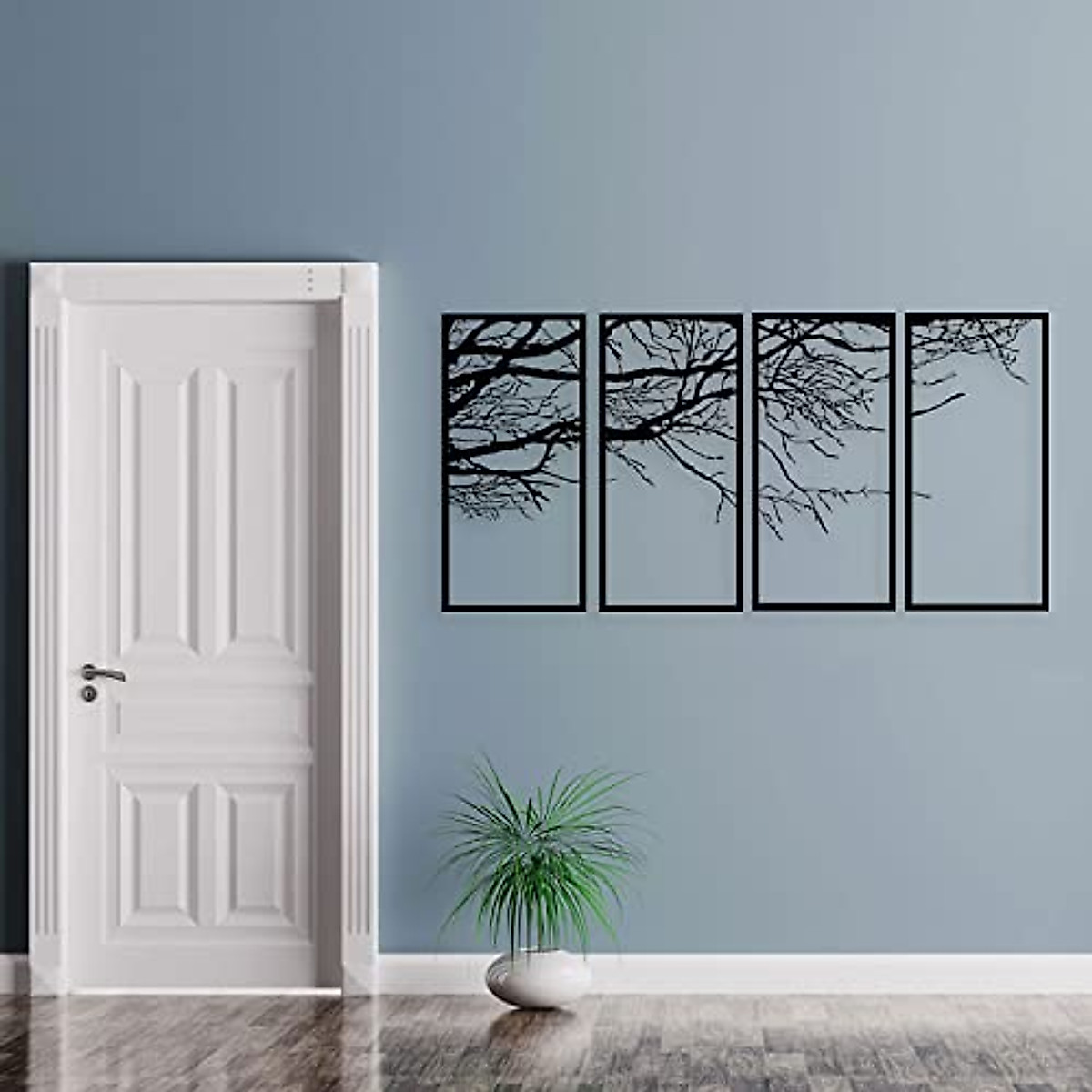 Peak Metal Wall Art, Tree of Life, Metal Wall Decor, 4 Panels for Living Room Decorations, Christmas Gift, Interior Decoration, Housewarming Gift 48 x 24 Inch (Black)