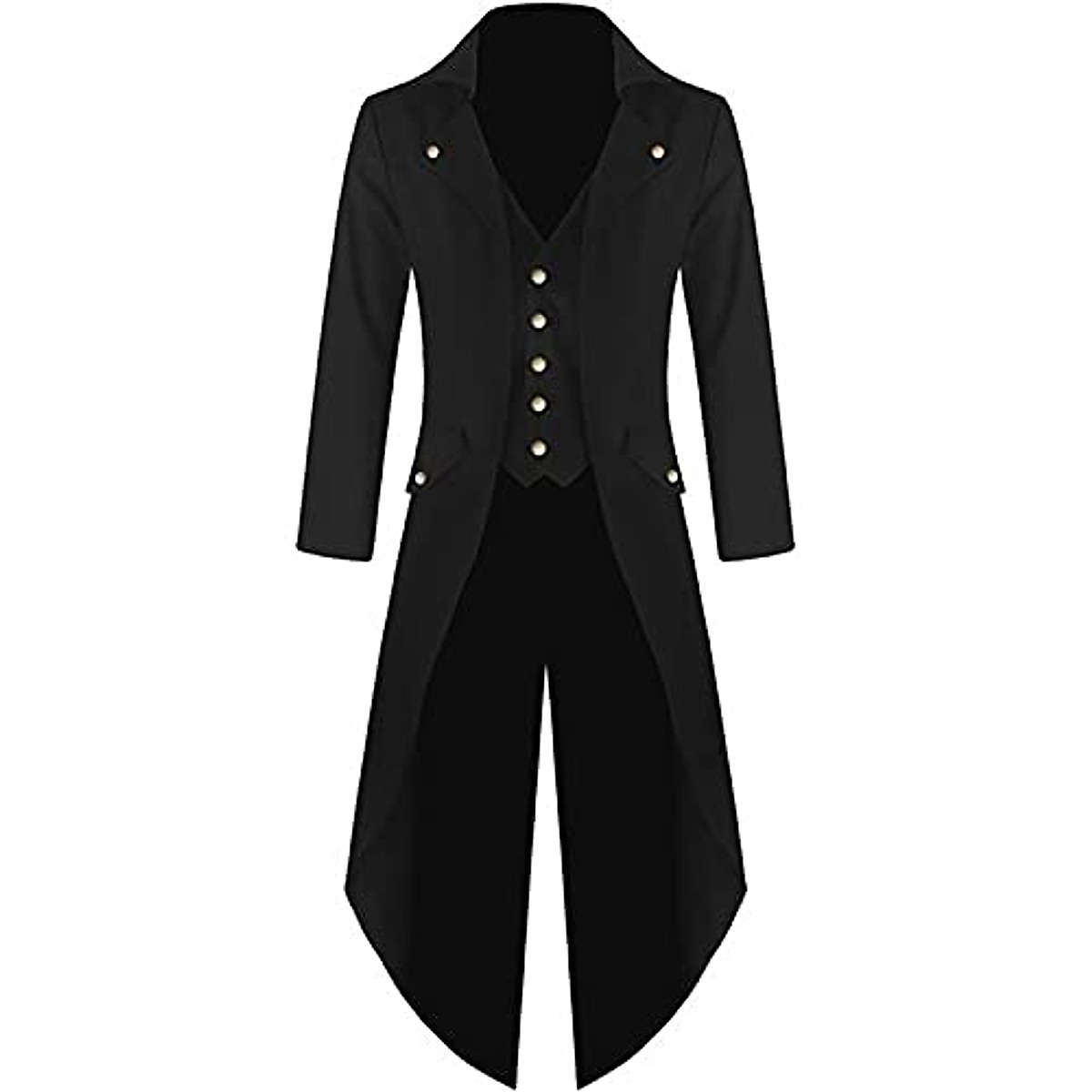 JDHUFEI Mens Gothic Costume Vintage Halloween Coat Long Sleeve Button Down Tailcoat Lapel Medieval Ball Gown Cosplay Clothes