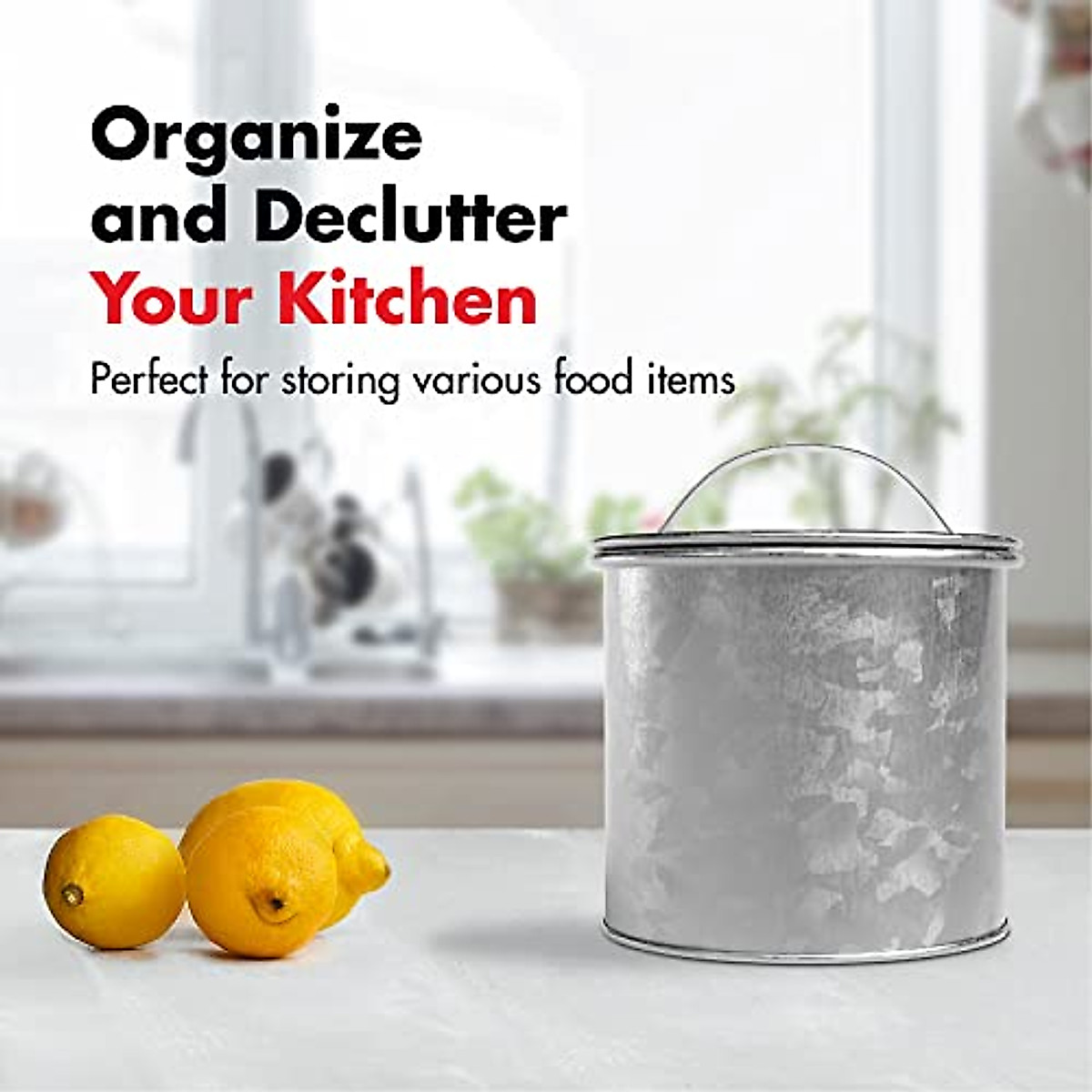 Amici Home Newport Galvanized Metal Canister | Dry Food Storage Container | Airtight Lid | 30 Ounce Capacity | Farmhouse Décor | Rustic Metal Canister for Kitchen Countertop (Silver)