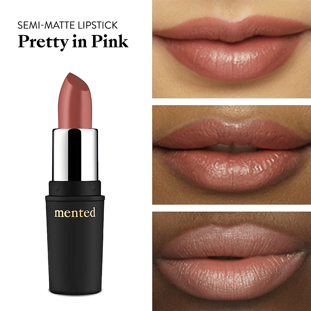 Mented Cosmetics Nude Lipstick for Women, Semi-Matte Long-Lasting Lip Stick, Moisturizing Vegan, Paraben & Cruelty-Free, Enhances All Complexions, Perfect for Everyday Makeup, Pretty in Pink