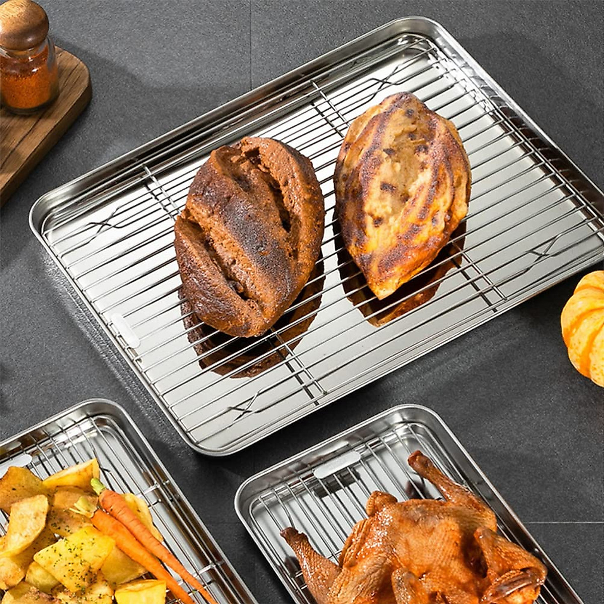 Stainless Steel Grid Wire Rack Cooling Rack Nonstick Wire Baking Rack Metal Mesh Cookie Rack Mesh Oven Rack for Cooking Drying Roasting Grilling