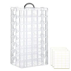 Quefe 8-Tier Stackable Storage Container Box with 80 Compartments, Plastic Organizer Box for Organizing Washi Tape, Embroidery Accessories, Threads Bobbins, Kids Toy