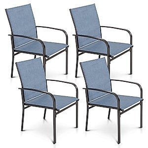 SUNSHINE VALLEY 4 Piece Patio Chairs, Outdoor Dining Chairs for 4,Garden Backyard Lawn Yard Furniture, Blue Stable Patio Dining Chairs Steel Frame with Textilene Fabric Chair.