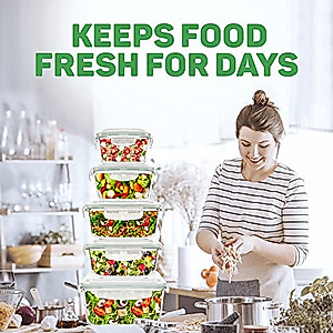 Glass Food Storage Containers 10 Pc, Airtight Glass Storage Containers with Lids, Glass Lunch Bento Boxes, Leak Proof BPA Free Large Glass Containers (5 lids, 5 Containers) Glass Containers with Lids