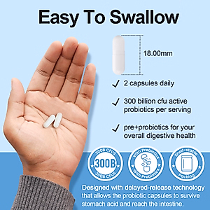 Linkvibe Probiotic 300 Billion CFU - 12 Strains with Organic Prebiotics for Digestive & Gut, Immune, Bloating Health - Probiotics for Women and Men - Daily Dairy Free, Shelf Stable - 60 Counts