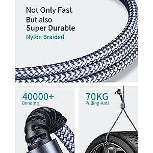 USB C Cable 3.2A 2-Pack [90°, Gold-Plated] 6.6+6.6FT MRGLAS Type C Charger Fast Charging Cable Right Angle Nylon Braided USB A to USB C Charging Cable Compatible with Galaxy S10 S9 Plus S21 Note 10 LG