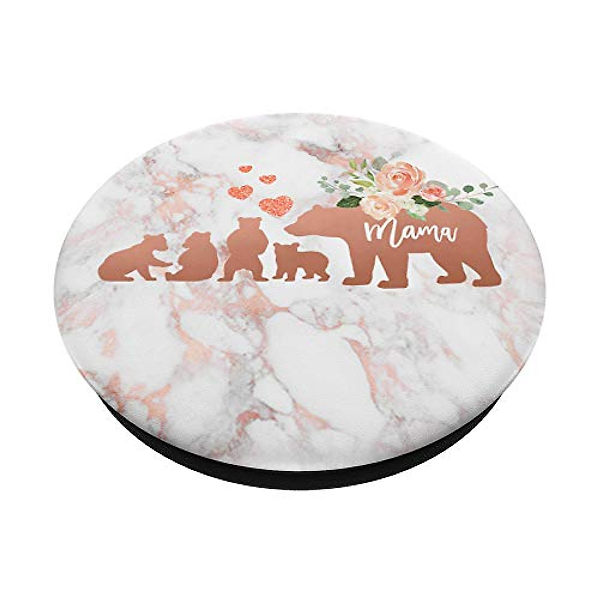 Mama Bear 4 Baby Cubs and Hearts Rose Pink Watercolor Floral PopSockets PopGrip: Swappable Grip for Phones & Tablets