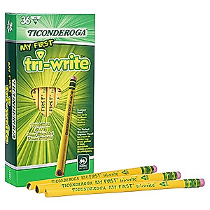 Ticonderoga® Tri-Write Beginners' Pencils With Erasers, #2 Soft, Yellow Barrel, Pack Of 36
