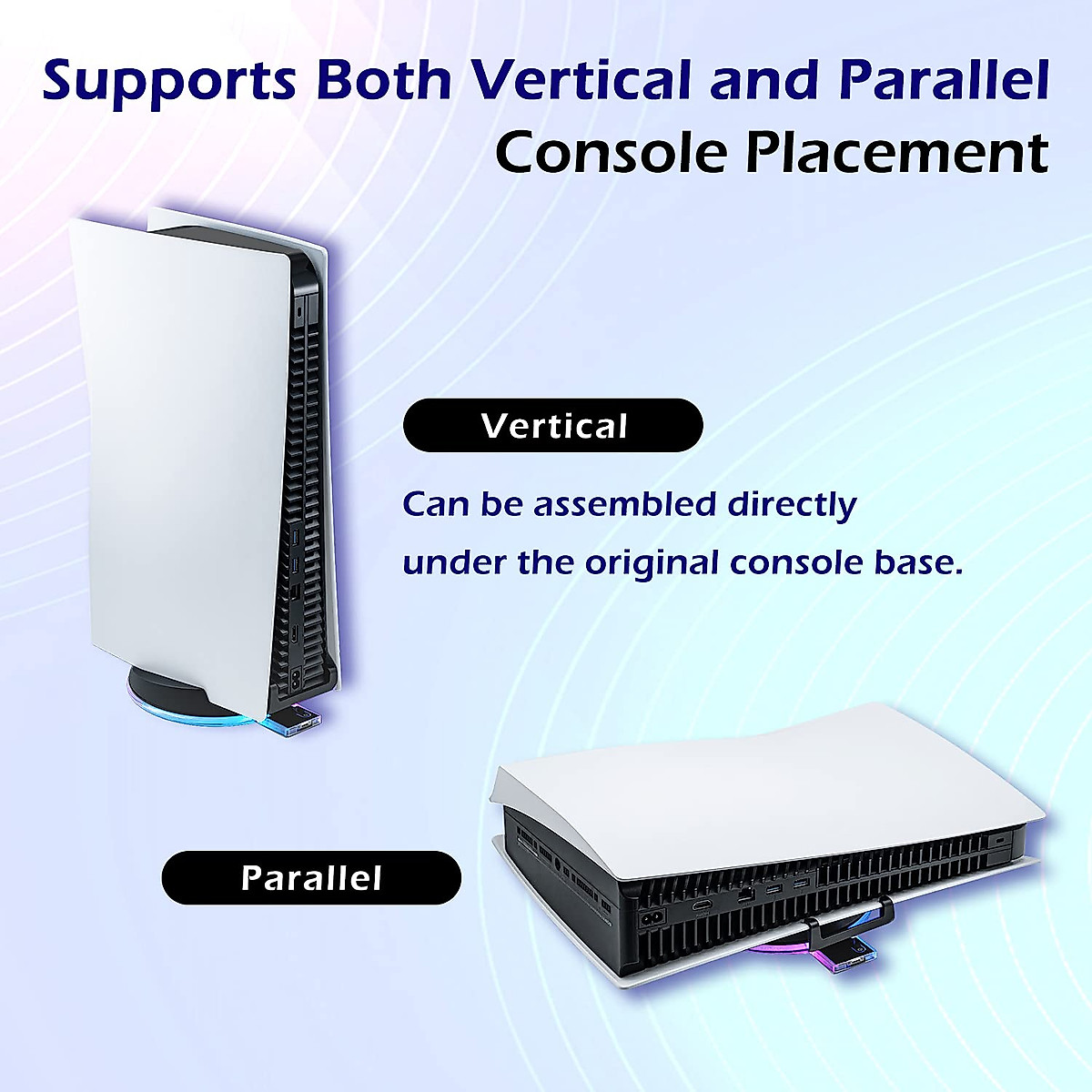 Mcbazel RGB LED Console Stand for PS5, Adjustable Console Base Vertical Stand with 4 Light Modes for PlayStation 5 Console (NOT for PS5 Slim)