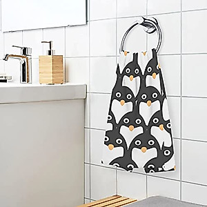 Jucciaco Cute Penguins Pattern Cotton Towels for Bathroom, Soft Absorbent Hand Towel Set of 2 for Yoga Gym Kitchen Decorative, 16x28 inch
