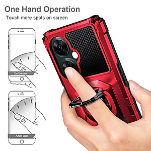 NZND Case for OnePlus Nord N30 5G / CE 3 Lite with Tempered Glass Screen Protector (Maximum Coverage), Full-Body Protective [Military-Grade], Magnetic Car Ring Holder Cover (Red), NZNDN305GLM
