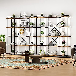 Auromie Triple Wide 5 Tier Bookshelf, 70.8’’ H x 63’’ W Rustic Etagere Bookcase Garage Storage Shelf Rack, Industrial Freestanding Display Shelf, Extra Large Storage Rack Shelving Unit for Home Office