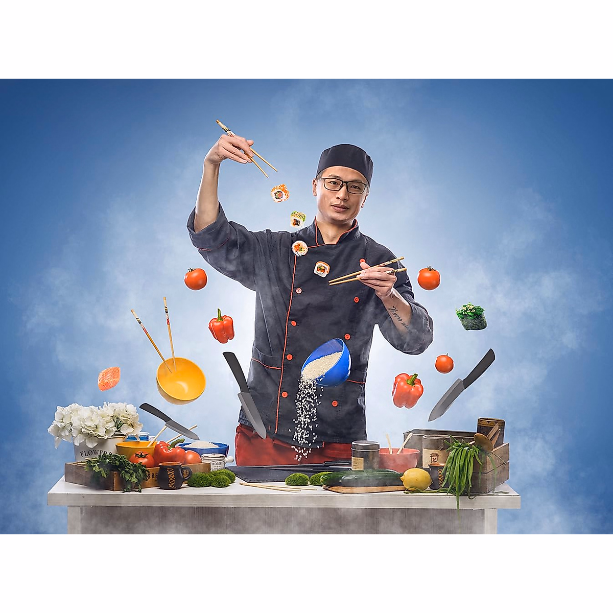 WACOOL Ceramic Knife Set 3-Piece (6-inch Chef's Knife, 5-inch Utility Knife,4-inch Fruit Paring Knife), with 3 Knife Sheaths for Each Blade (Colorful Handle)