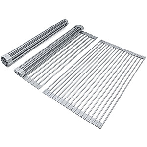 Sorbus Roll-Up Dish Drying Rack [Large 20.5'' X 13"] Over The Sink Drying Mat,- Multipurpose Dish Drainer - Fruits and Vegetable Rinser - Durable Silicone Covered Stainless Steel (Warm Gray)