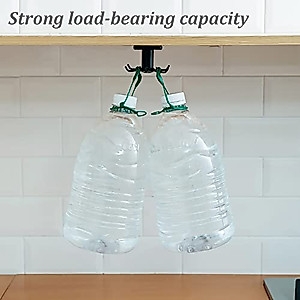 2 Pcs Under Cabinet Hanger Rack, 360° Rotation Nail Free Adhesive Kitchen Utensil Holder Hanging Hooks with 6 Rotatable Claws for Kitchen Bathroom Organizer and Storage (Black)