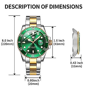 OLEVS Mens Watches Green Watches for Men Watch Men Luxury Quartz Big Face Men's Wrist Watches Fashion Gold Watch for Men Dress Silver Watches Stainless Steel Watches relojes para Hombres