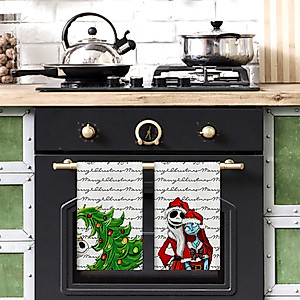 Yarcooly Nightmare Before Christmas Dish Towels for Kitchen Merry Christmas Decorations for Home Kitchen Merry Christmas Xmas Decorations Zero Decor Towels Set Dish Towel Set of 2 18x26 Inch