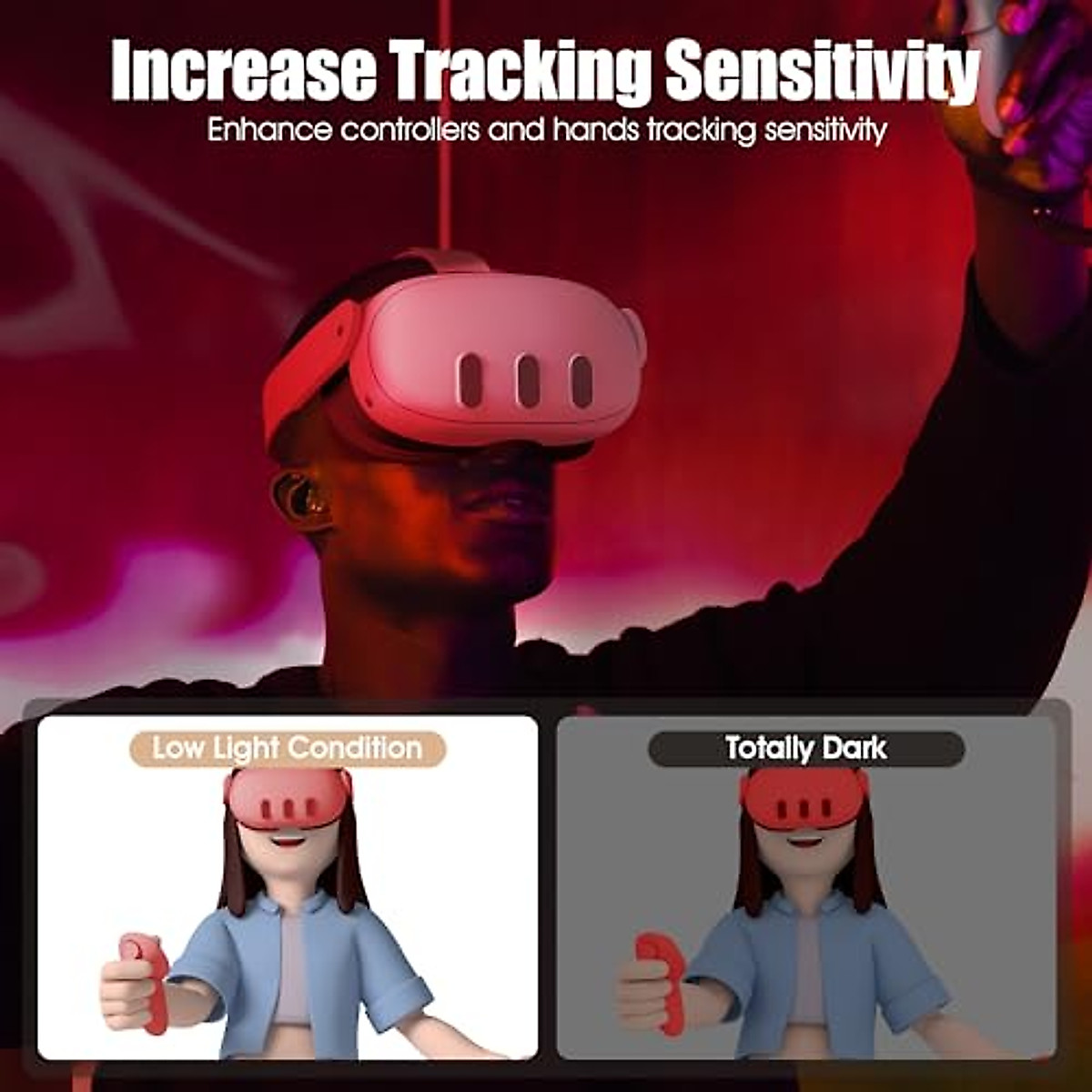 Orzero Ir Illuminator Infrared Light Compatible for Quest 3, Quest, Quest 2, PSVR2, Enhance Hand Tracking Immersive No-Light Disturbance Increase Tracking Sensitivity with Power Adapter - Black