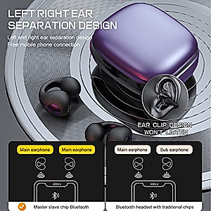 E-Greetshopping Wireless Ear Clip Bone Conduction Headphones,Open Ear Clip on Earbuds,Sport Wireless Earbuds,Hi-Fi Stereo Wireless Bluetooth Headphones, for Jogging Cycling Driving(Purple)